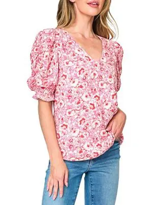 GIBSONLOOK Ruched Sleeve Top - Rose Bouquet Floral