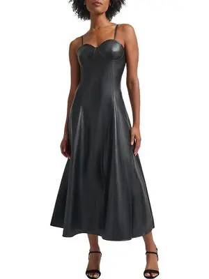Misook Faux Leather Underwire Midi Dress - Black