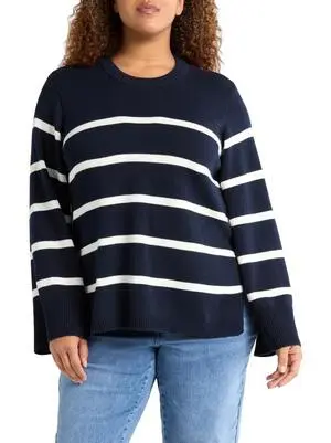 Universal Standard Universal Standard Bardot Stripe Cotton Sweater Navy/ White Stripe