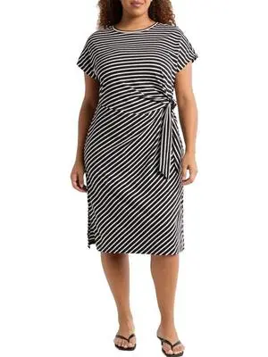Universal Standard Crescent Knot T-shirt Dress - Black/ White Stripe