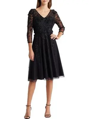 Pisarro Nights 3d Floral Beaded Cocktail Dress - Black