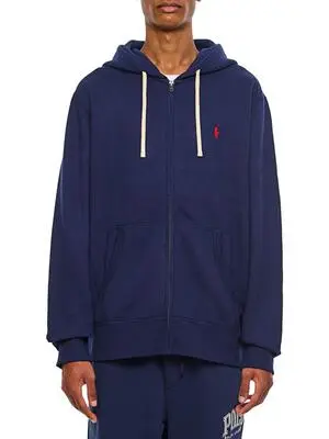 Polo Ralph Lauren Cotton Blend Zip-up Hoodie With Embroidered Pony Logo - Blue