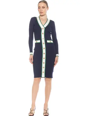 ALEXIA ADMOR ALEXIA ADMOR Janet V-Neck Knit Dress Blue