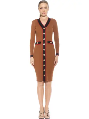 ALEXIA ADMOR ALEXIA ADMOR Janet V-Neck Knit Dress Brown