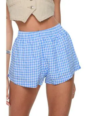 Princess Polly Beach House Gingham Boxer Shorts - Blue