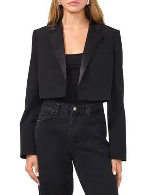 1.State Satin Lapel Crop Tuxedo Blazer - Rich Black