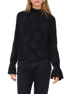 1.State Embellished Mock Neck Top - Rich Black