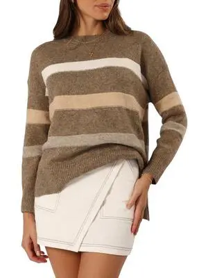 PETAL & PUP Esther Stripe Oversize Sweater - Brown