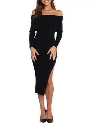 PETAL & PUP Yara Ribbed Sweater Dress - Black