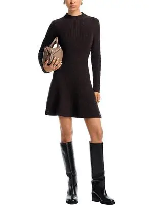 Aqua Mock Neck Knit Long Sleeve Dress - Dark Brown