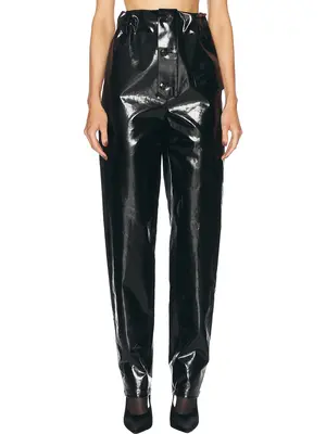 Saint Laurent Tapered Vinyl Coated Pant - Noir & Kaki