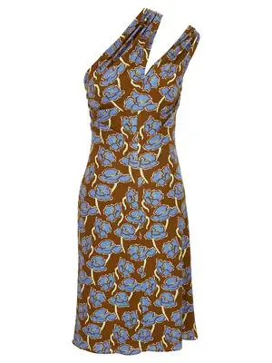 Versace Floral Stretch Crepe Jersey Knee-length Dress - Brown