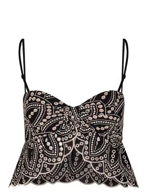 Johanna Ortiz Lunch Date Embroidered Crop Top - Black,white