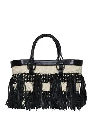 Johanna Ortiz Alcázar Natural Palm Mini Tote Bag With Fringe - Black