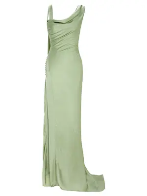 MARMAR HALIM Button-Detail Silk Satin Gown Green