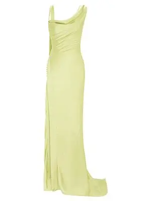 MARMAR HALIM Button-Detail Silk Satin Gown Yellow