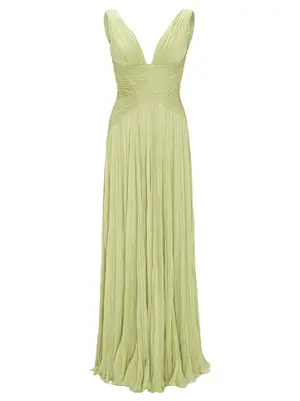 MARMAR HALIM Lettuce Hem Pleated Gown Green