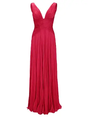 MARMAR HALIM Lettuce Hem Pleated Gown Red