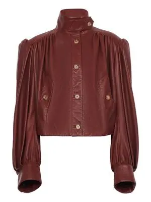 CHLOÉ Puff-Sleeve Leather Cropped Jacket
