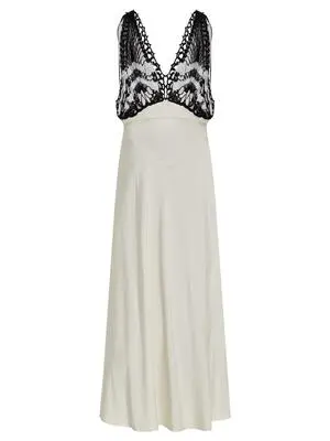 DIOTIMA Pavona Crochet-trimmed Maxi Dress - Black,white