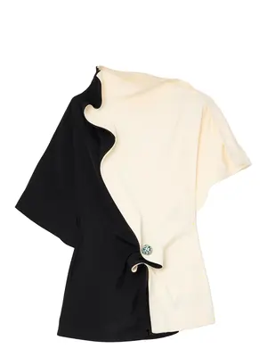 Bottega Veneta Embellished Ruffled Two-tone Crepe Top - Neutrals