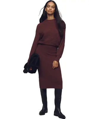 Anthropologie Long-Sleeve Slim Sweater Midi Dress Brown