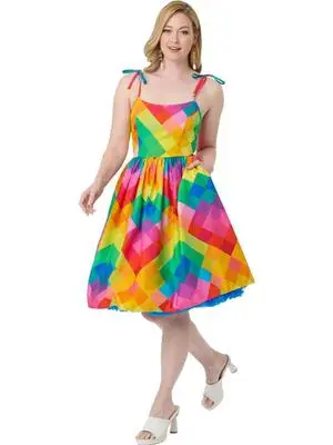 Unique Vintage Bobbie Swing Dress - Rainbow