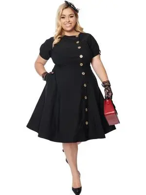Unique Vintage Woven Swing Dress - Black