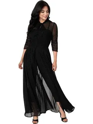 Unique Vintage Three Quarter Sleeved Starlet Duster - Black