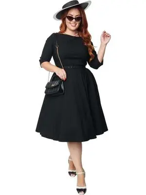 Unique Vintage Devon Swing Dress - Black