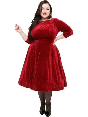 Unique Vintage Unique Vintage Plus Size Devon Swing Dress Burgundy