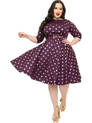 Unique Vintage Unique Vintage Plus Size Devon Swing Dress Eggplant Floral