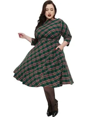 Unique Vintage Unique Vintage Plus Size Devon Swing Dress Green Plaid