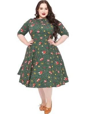 Unique Vintage Unique Vintage Plus Size Devon Swing Dress Green