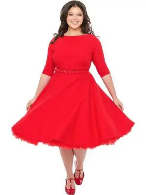 Unique Vintage Devon Swing Dress - Red