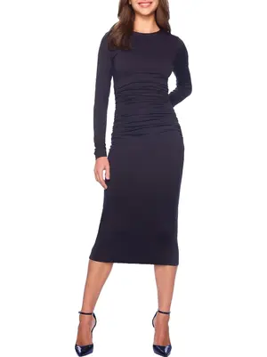 Susana Monaco Crewneck Long Sleeve Body-con Midi Dress - Midnight