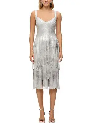 Herve Leger Metallic Mischa Dress - Silver Foil