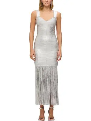 Herve Leger Metallic Alba Gown - Silver Foil