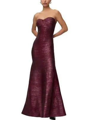 Herve Leger Metallic Sara Gown - Dark Red Foil