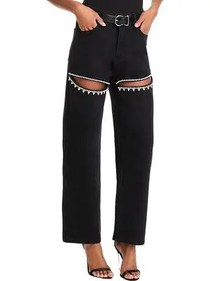 Steve Madden Rhinestone Trim Pants Black
