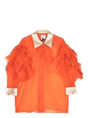 EDWARD ACHOUR PARIS Ruffled Silk Shirt - Orange