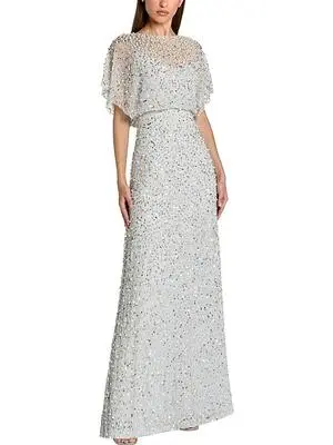Mac Duggal Beaded Mesh Gown With Shawl - Powder Blue