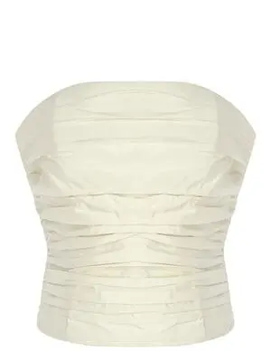 THE NEW ARRIVALS ILKYAZ OZEL Lina Ruched Silk-taffeta Top - White