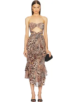 MICHAEL COSTELLO X Natalia Midi Dress - Brown Animal Medley
