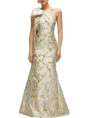 Alfred Sung One-shoulder Jacquard Gown - Winter Rose