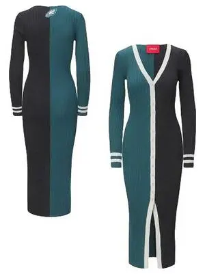Staud Black Philadelphia Eagles Shoko Knit Button-up Sweater Dress - Green