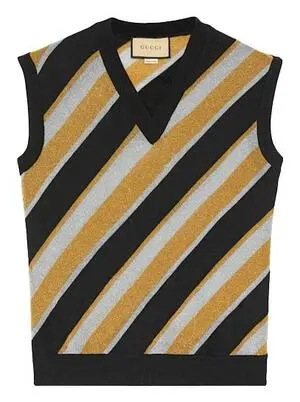 Gucci Striped Intarsia Knit Vest - Black/brown/off