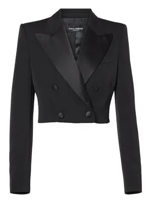 Dolce & Gabbana Cropped Cotton-blend Tuxedo Jacket - Black