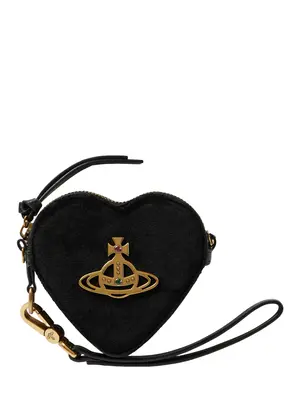 VIVIENNE WESTWOOD Heart Velvet Coin Purse With Strap - Black