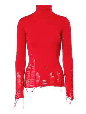 MAISON MARGIELA Distressed Wool-blend Turtleneck Sweater - Red